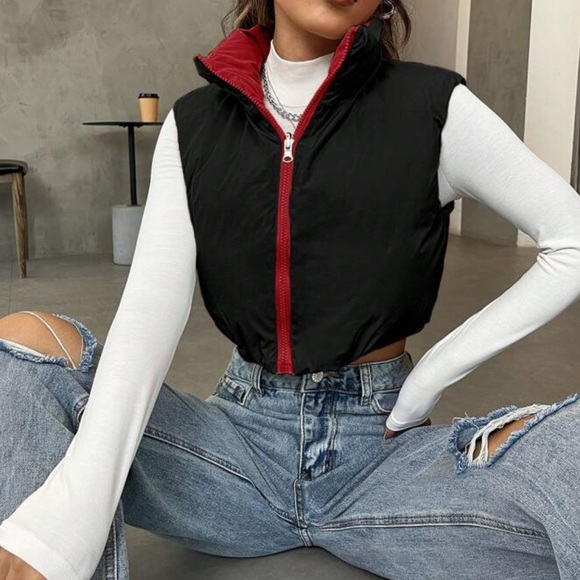 Jackets & Coats | Red Zip Up Reversible Drawstring Puffer Vest | Poshmark
